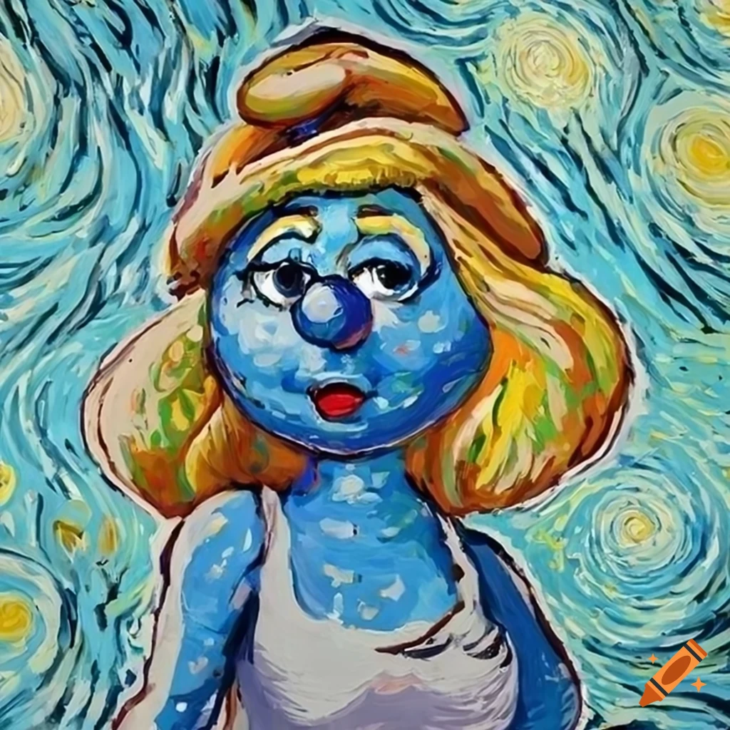 Van gogh style portrait of smurfette from the smurfs
