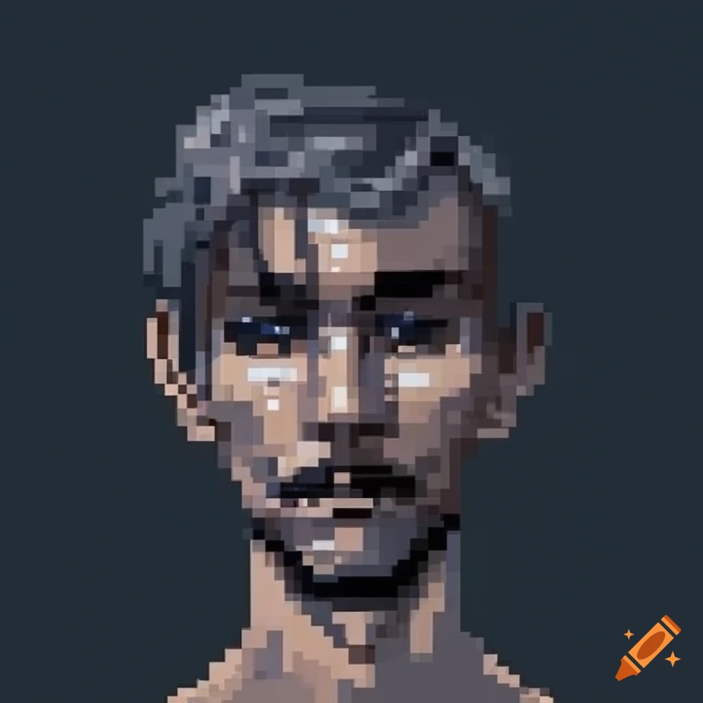 Pixel art of a grey complexioned, man on Craiyon