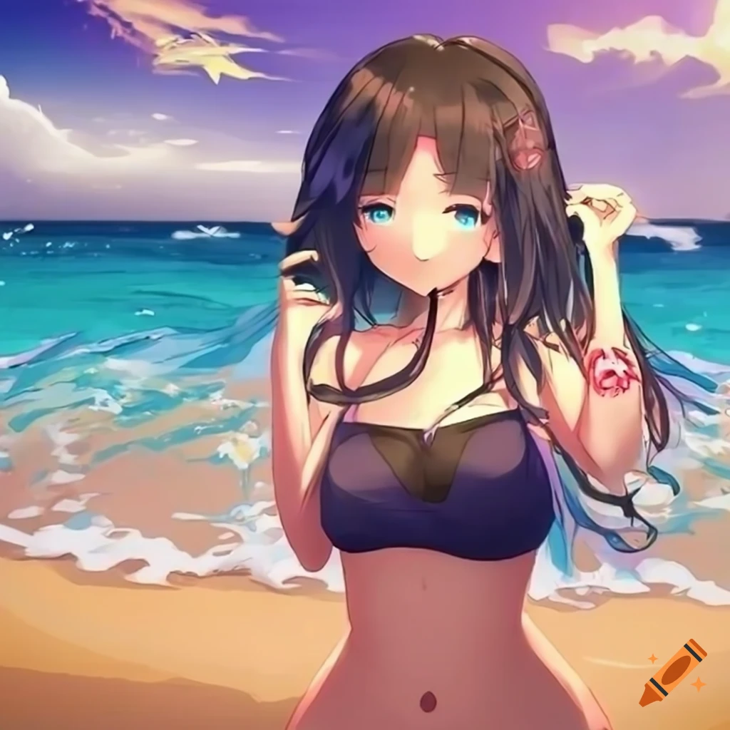 Anime girl on the beach on Craiyon