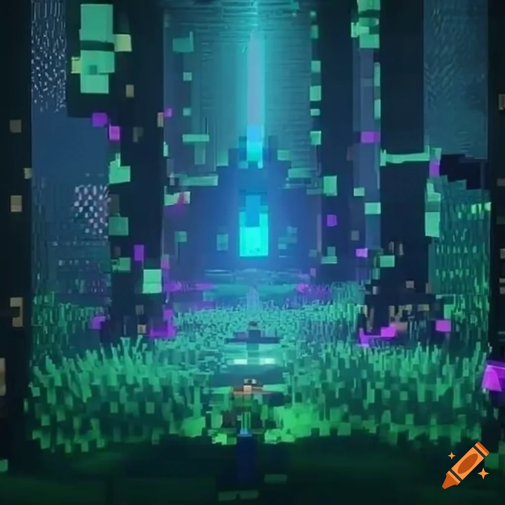 A mesmerizing minecraft forest with dazzling magical illuminations