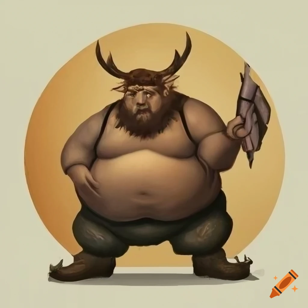 Fat halfling satyr adventurer with symmetric horns and a large belly ...