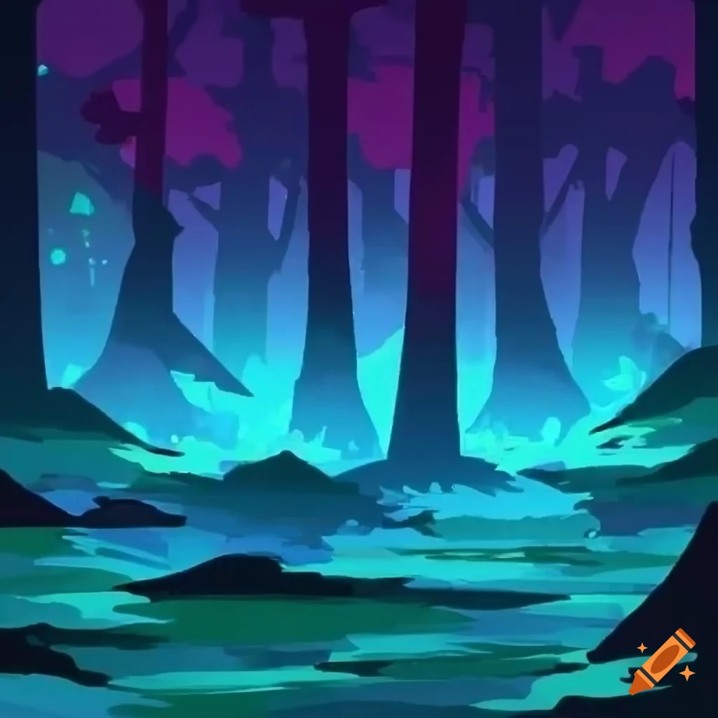Bioluminescent forest painterly pokemon battle background