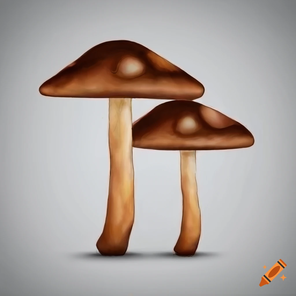 Realistic drawing of two plain brown toadstools on a white background ...
