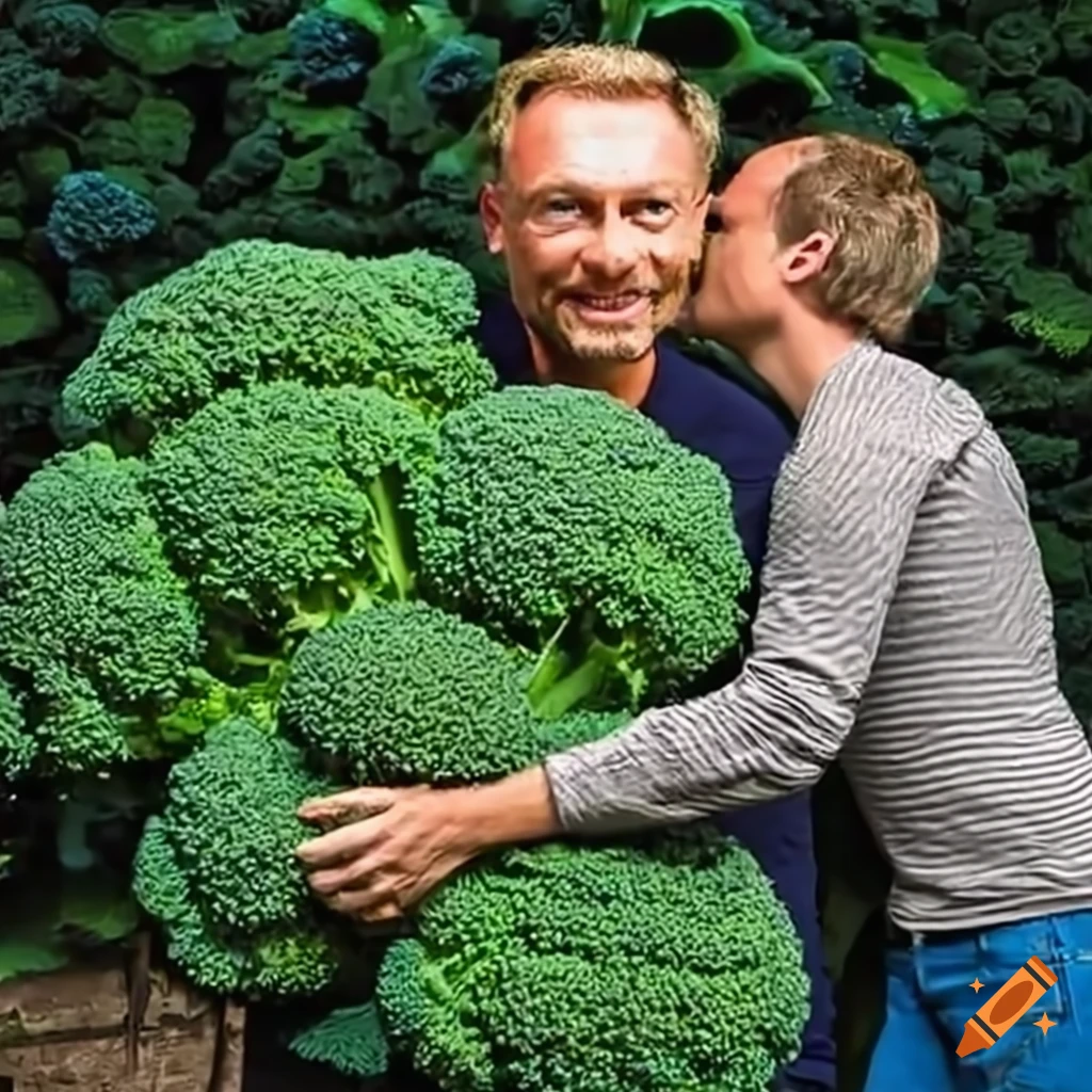 Christian lindner hugging a giant broccoli on Craiyon