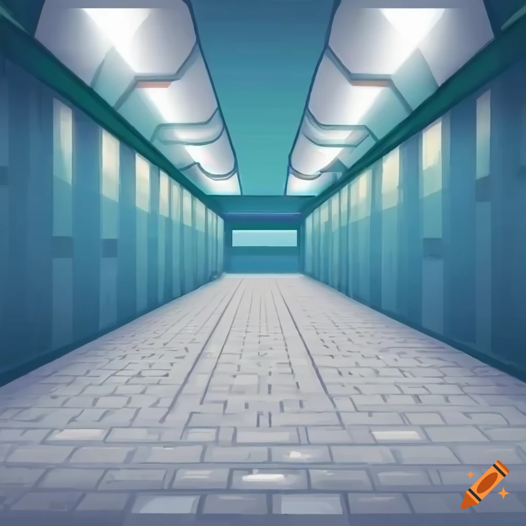 A big white hallway corporate office painterly pokemon battle ...