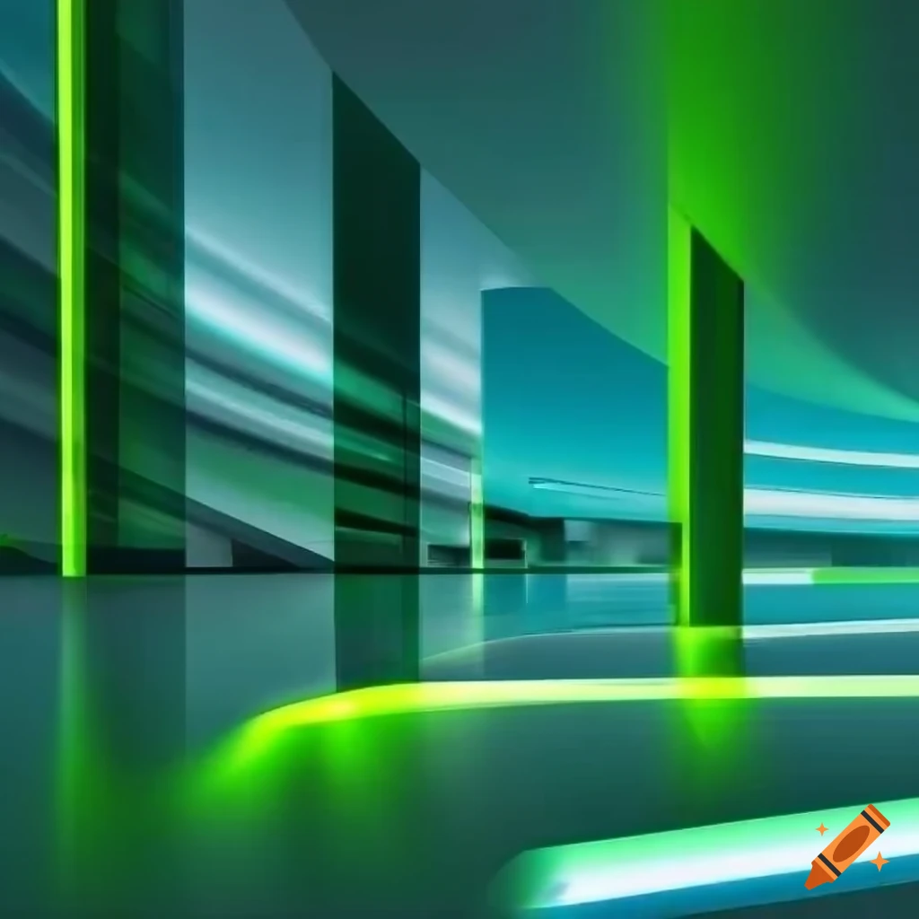 Abstract neon green architecture with futuristic design