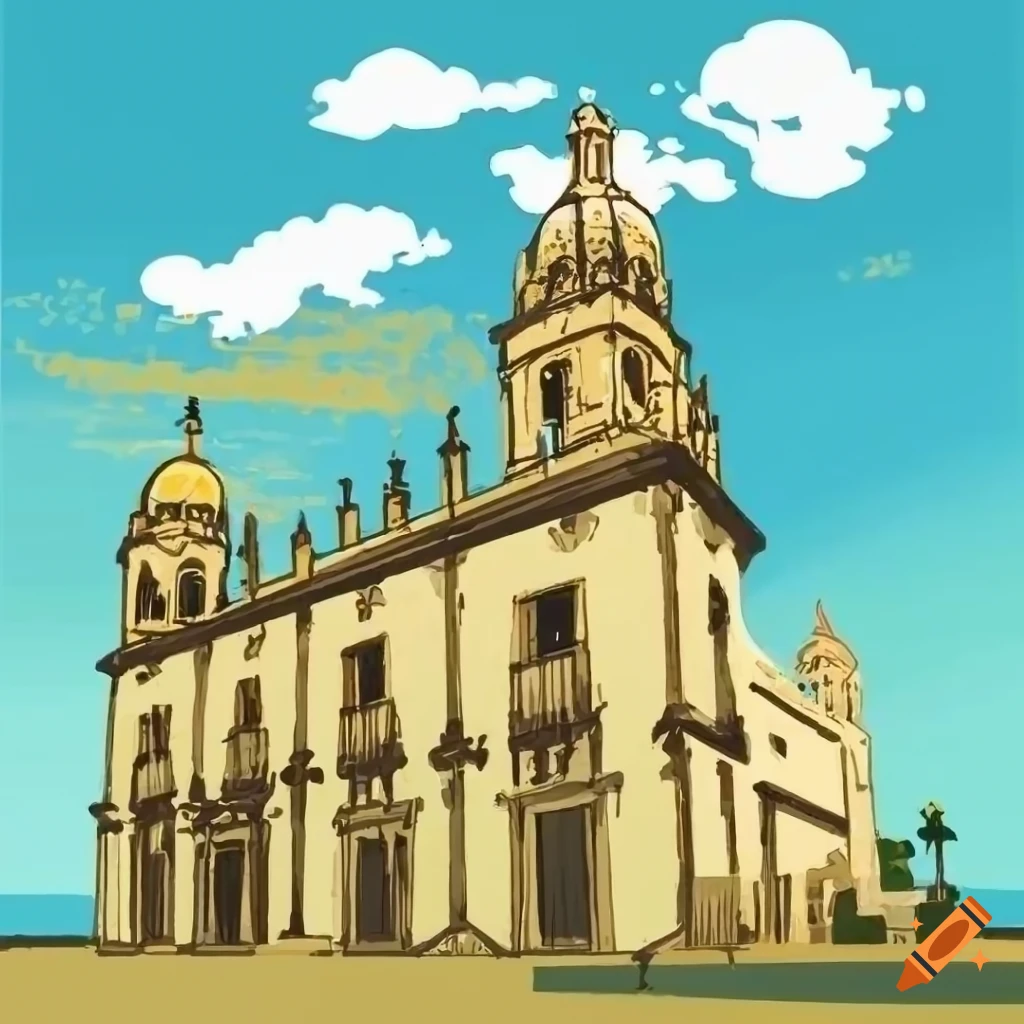 Comic-style illustration of jerez de la frontera, spain the alcazar ...