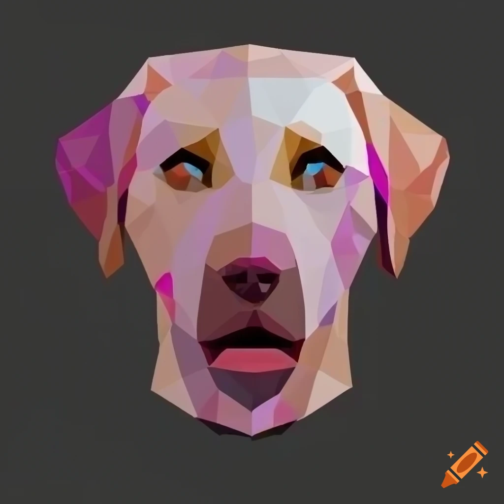 A low poly dog face, labrador, 4 colours, heterocromy