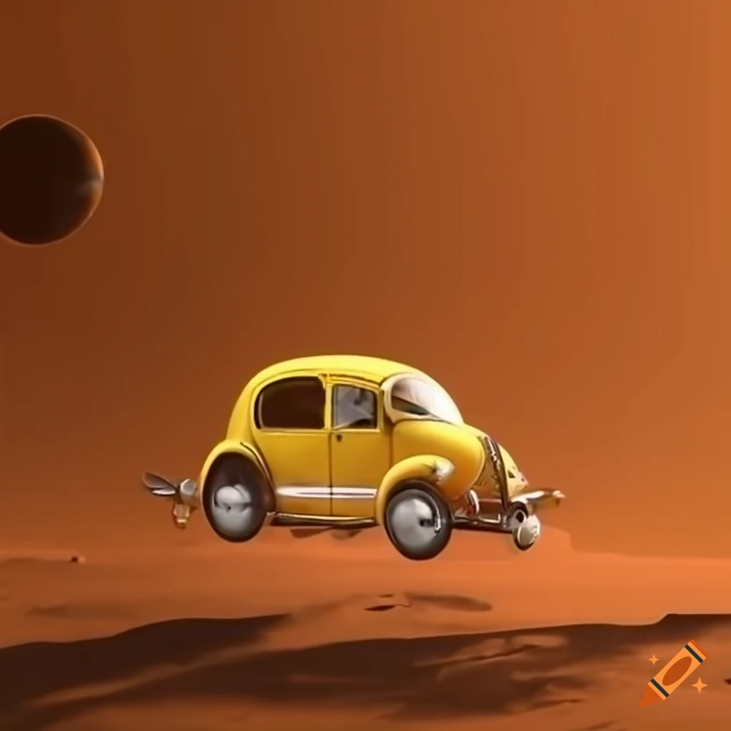 8k, hyper realism, hyper realistic, 3d, yellow vw beetle tricycle in ...