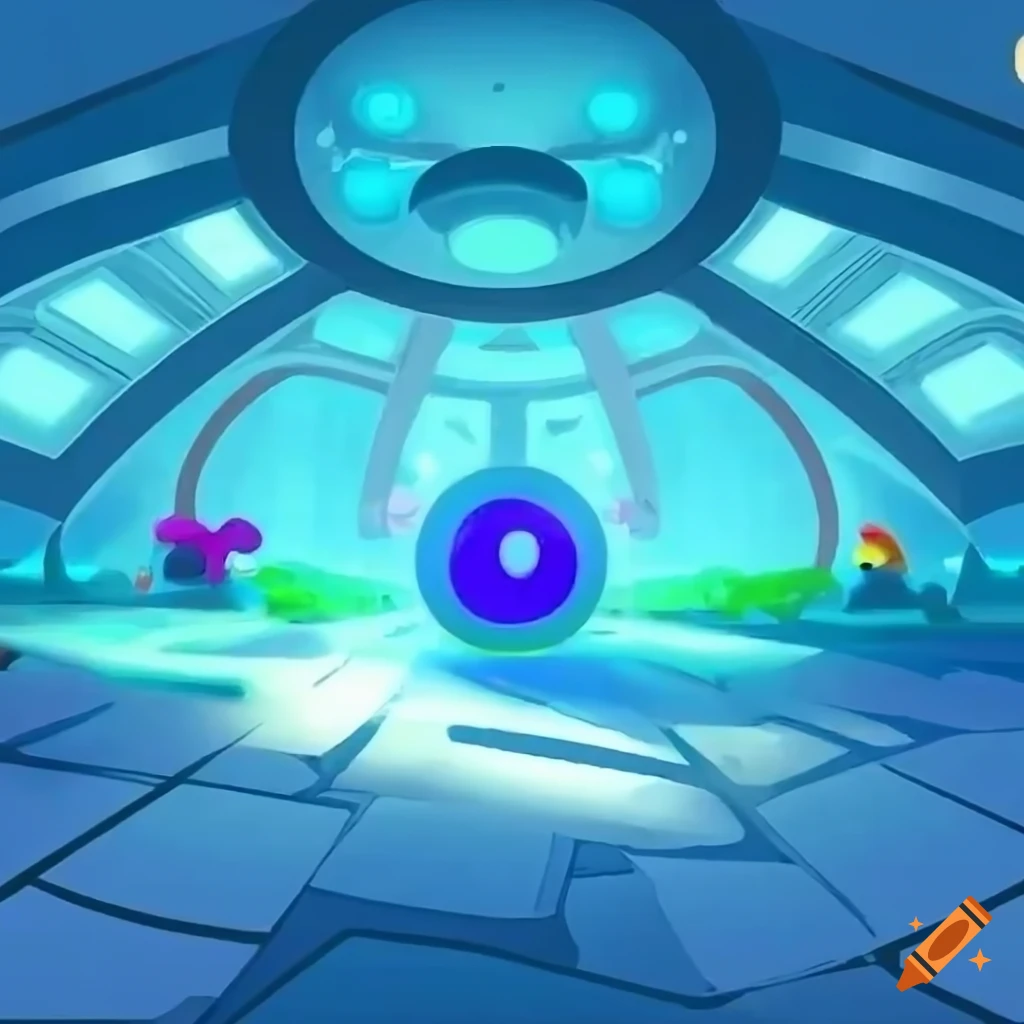 A big room science laboratory painterly pokemon battle background in a ...