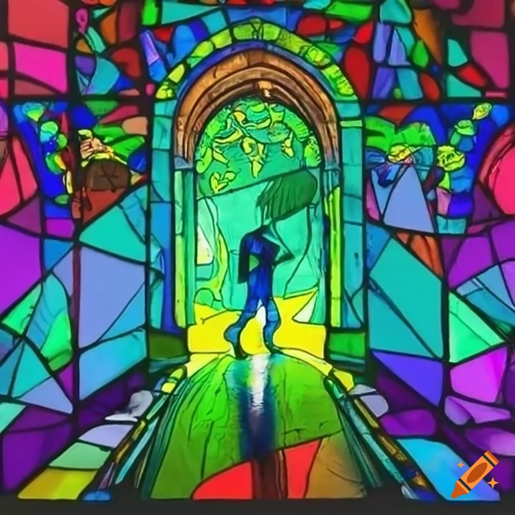 Rave scene depicted in a stain glass window on Craiyon
