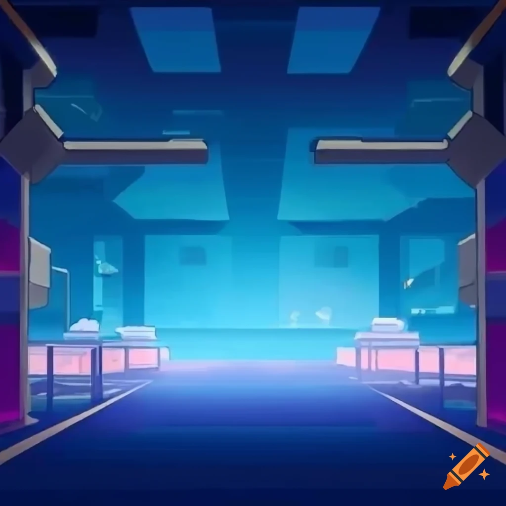 A science laboratory painterly pokemon battle background in a large room
