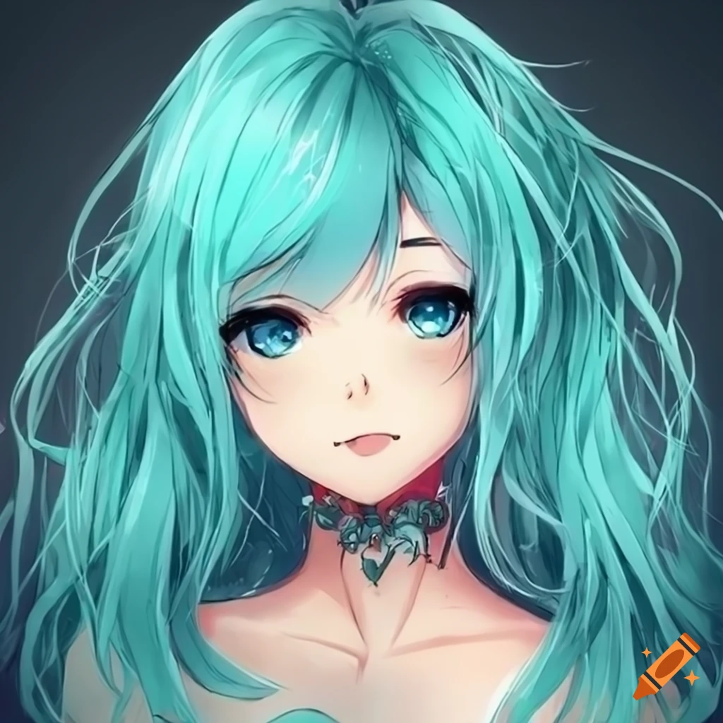 An Anime Girl With Blue Green Hair On Craiyon