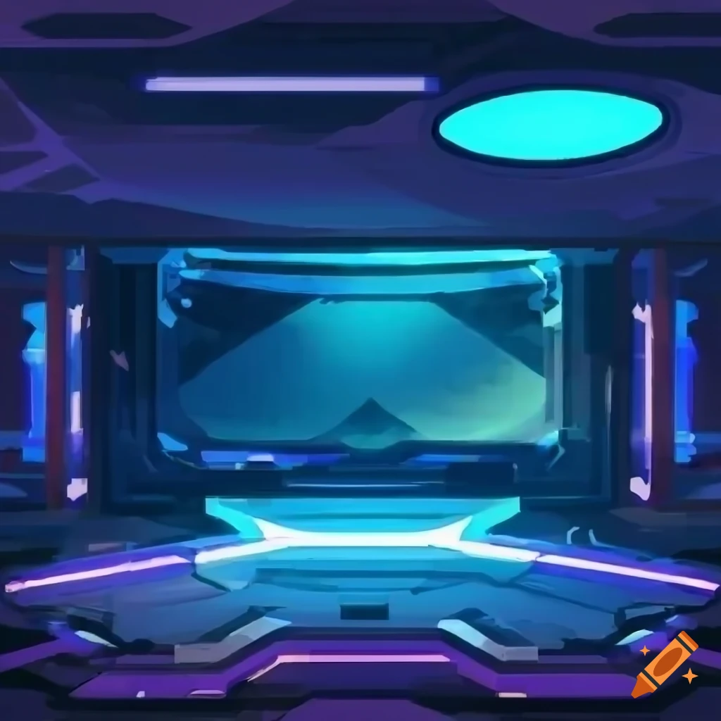 A large sci-fi interior room painterly pokemon battle background on Craiyon