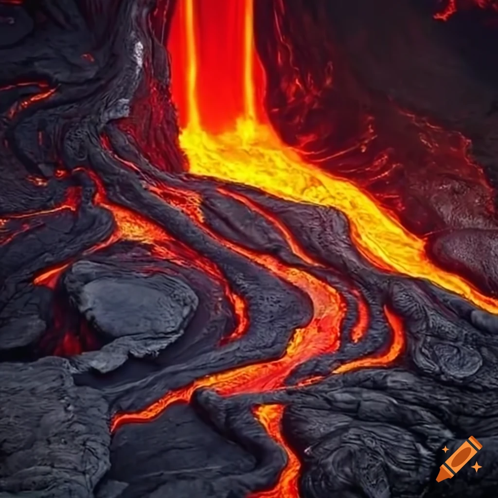 Lava rivers flowing from active volcanoes on Craiyon