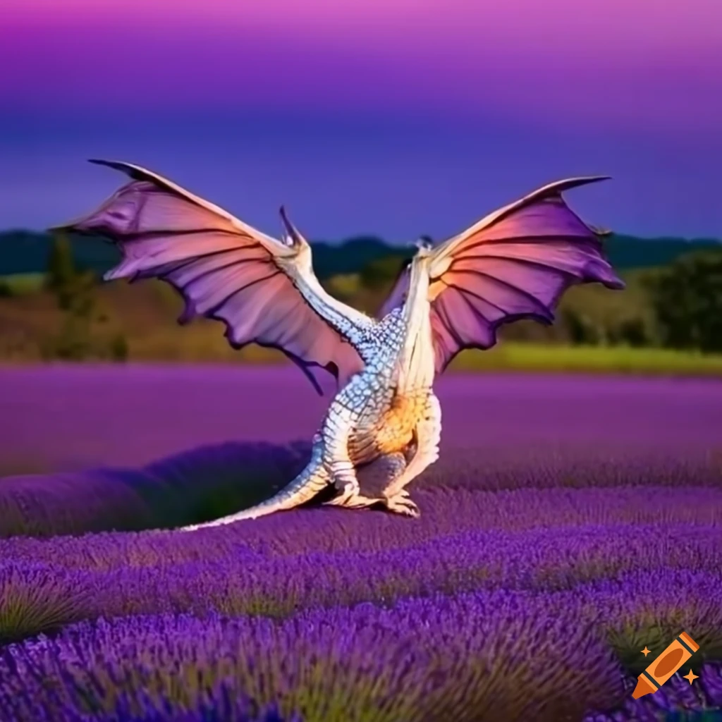 A large white dragon with a beautiful purple overflow raises its ...