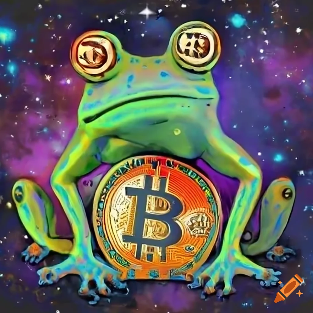 Surreal frog bitcoin holder in space on Craiyon