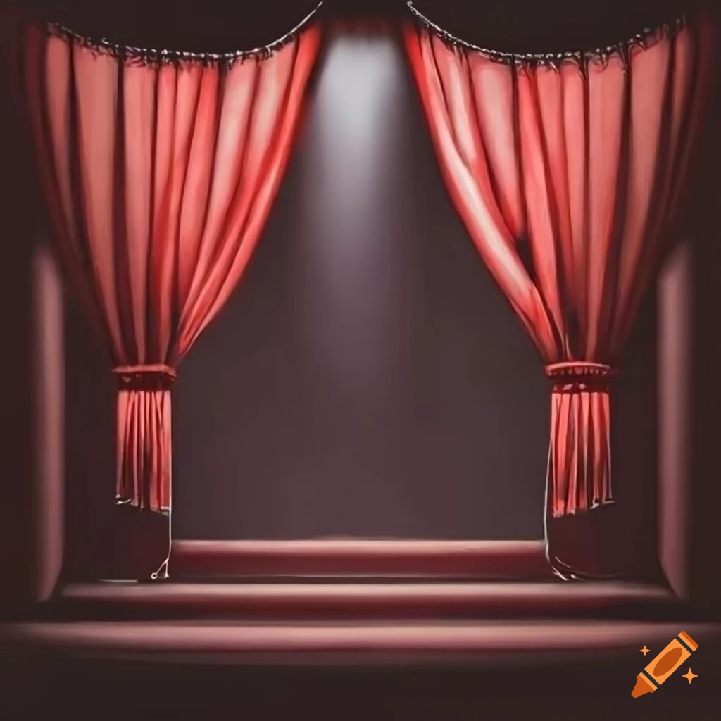 A realistic poster of a stage, curtains partially drawn on Craiyon