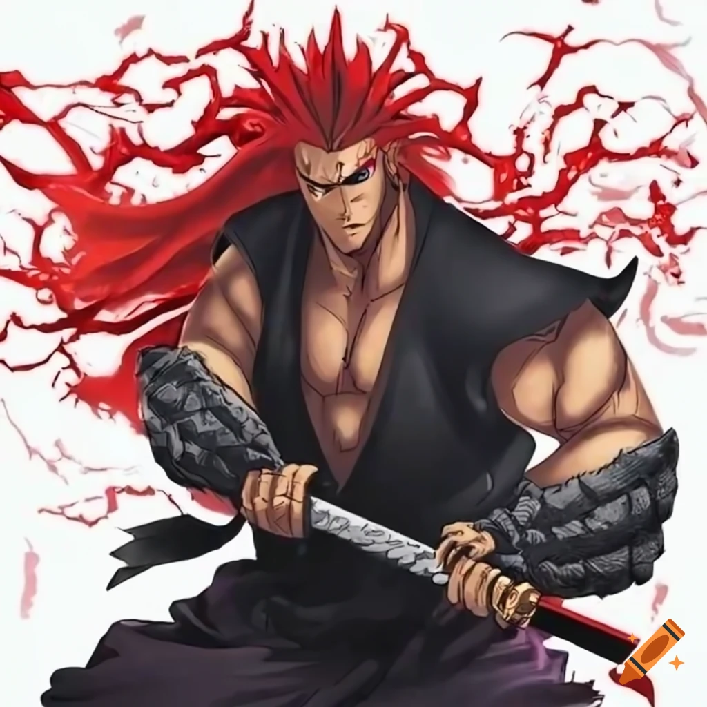 Minato Namizake fusion Yujiro Hanma as black armor knight with red samurai sword on Craiyon