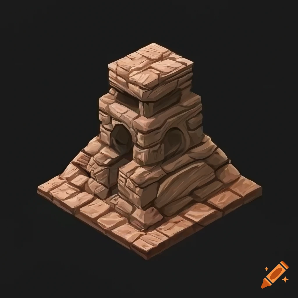 Detailed sandstone rpg isometric tomb tiles black background on Craiyon