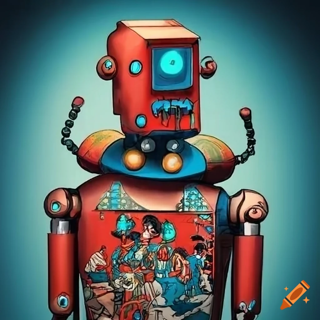 Ukiyo-e style expressive robot man