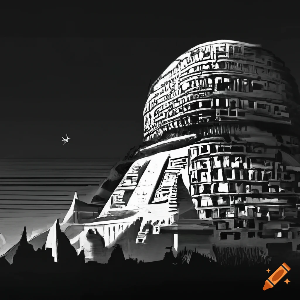 An imaginative futuristic city inspired by mayan architecture
