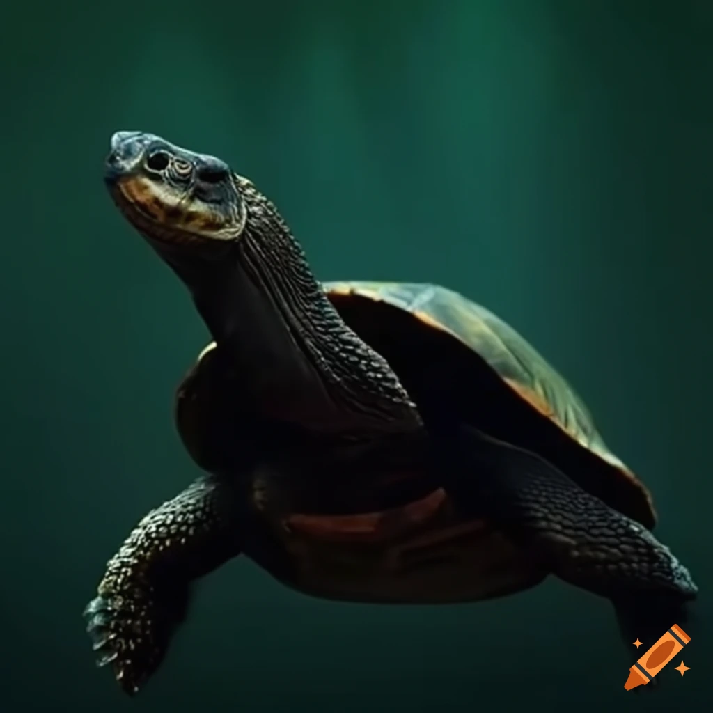 Giant black turtle has a snake tail