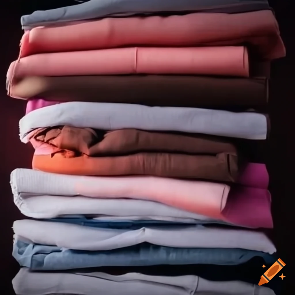 Folded clothes arranged in several neat stacks
