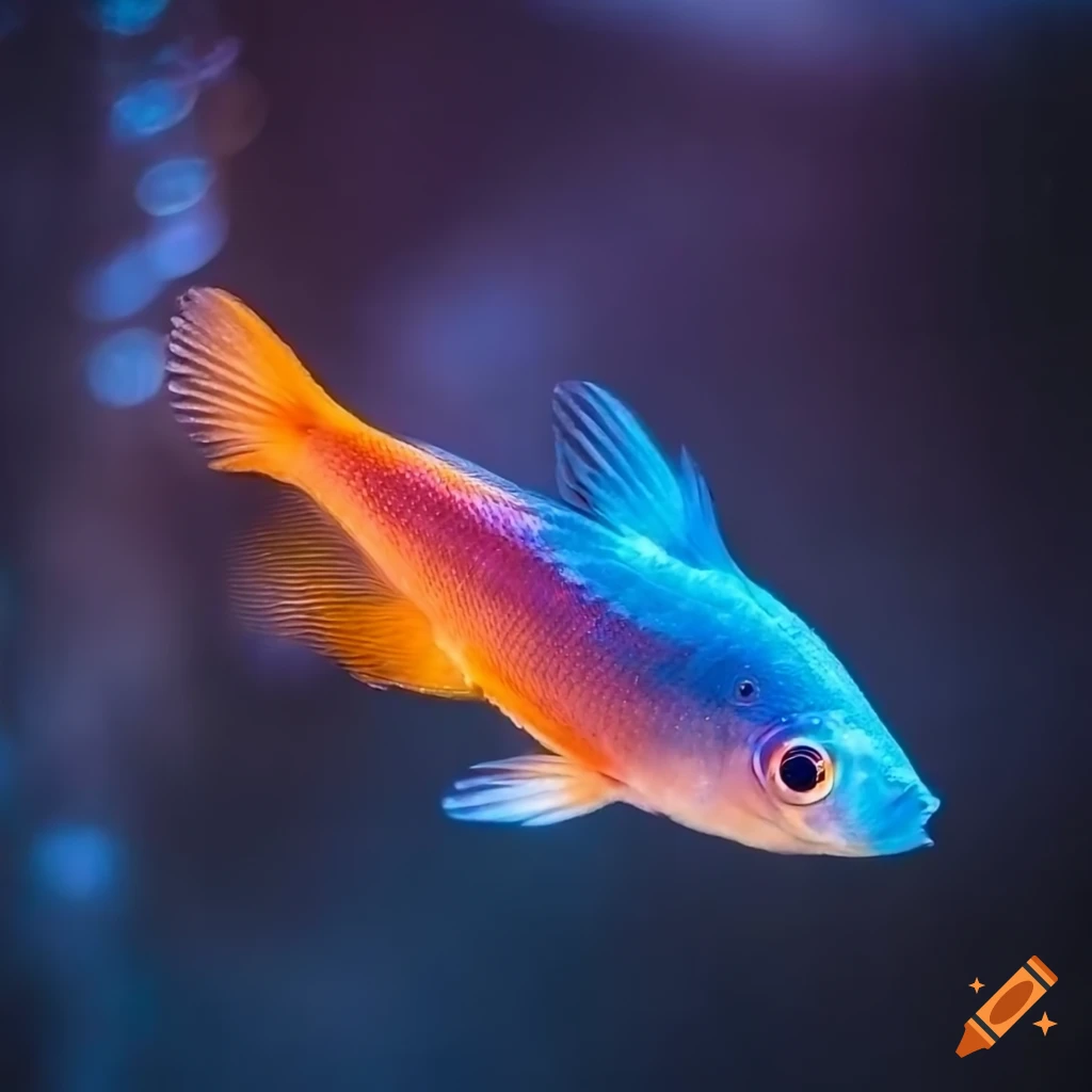 A very bright luminous fish, professional warm full light photo of the ...
