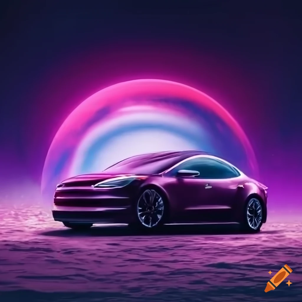 Retro tesla-car universe background on Craiyon