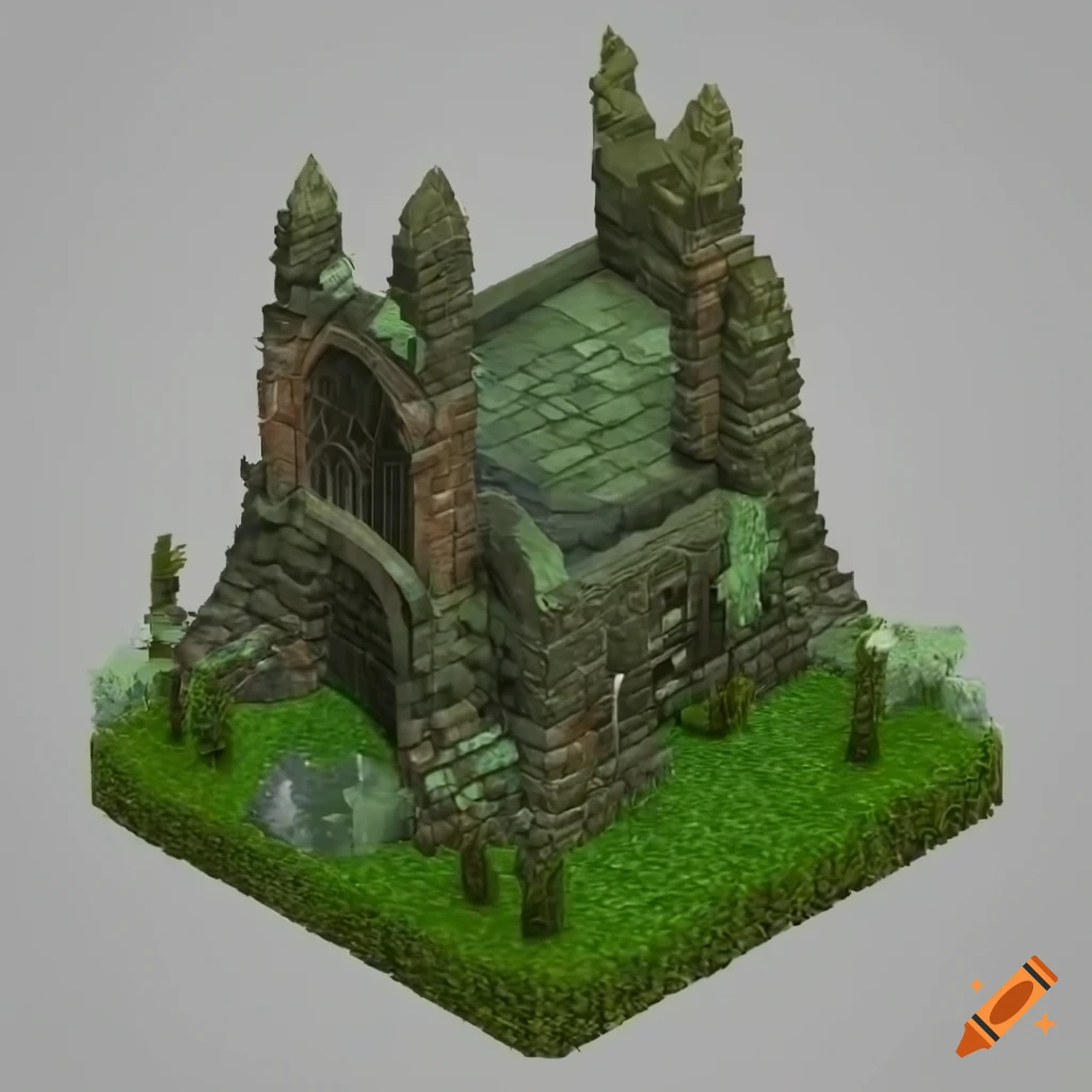 A moss-covered stone ruins in a fantasy RPG game forest fantasy grass ...