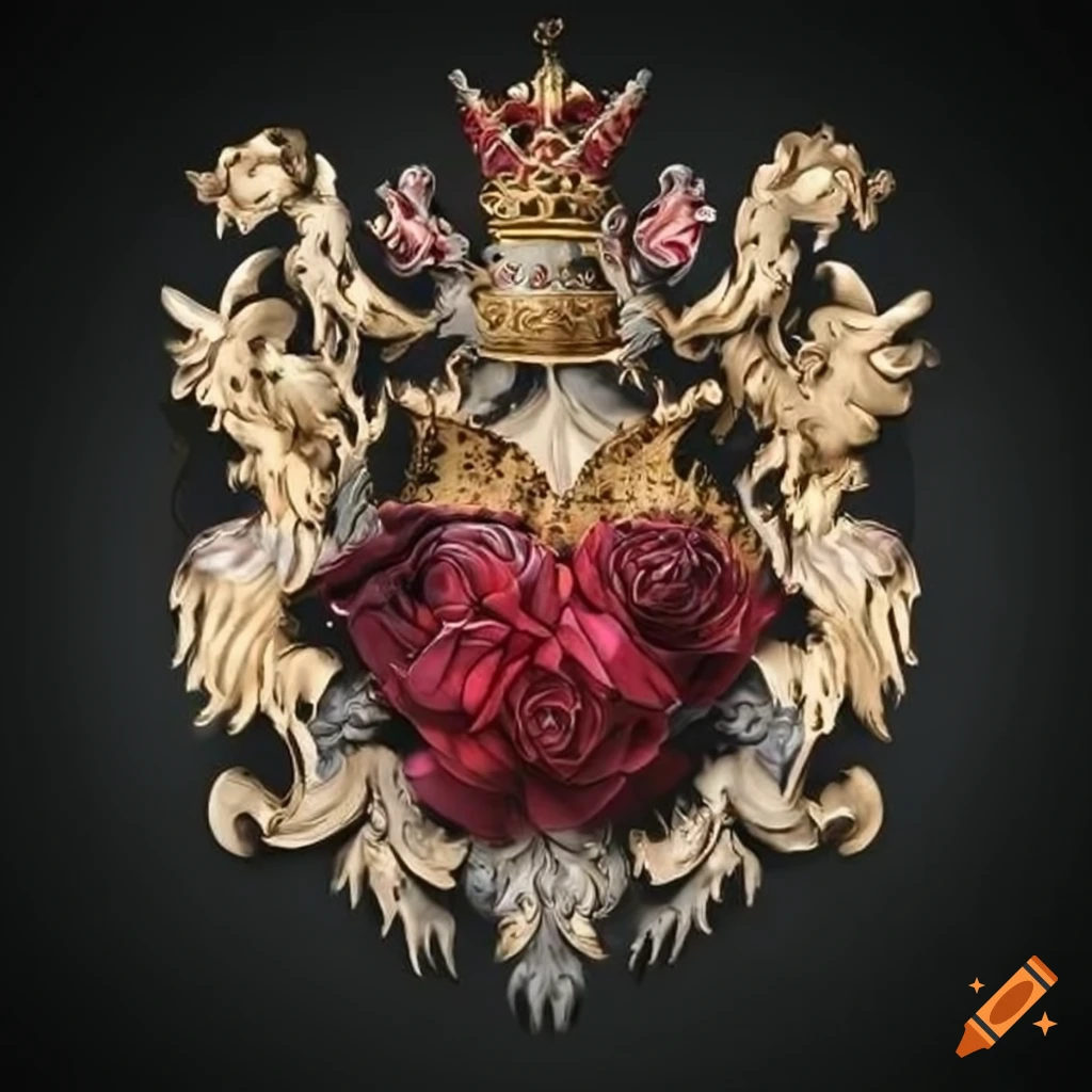 Regal coat of arms adorned with a splendid rose emblem on Craiyon