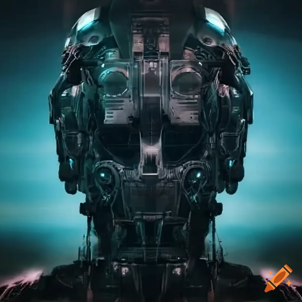 Big futuristic dark machine on field