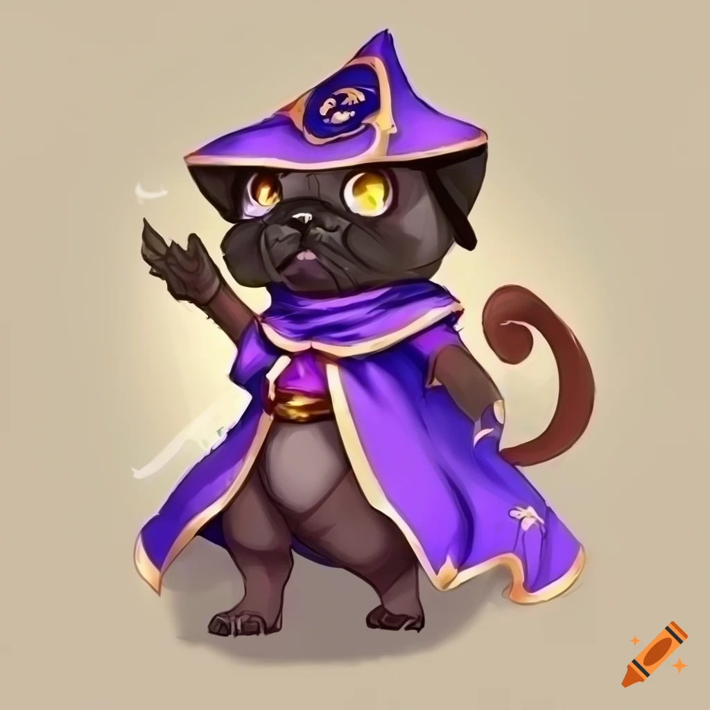 Pug anthro, mage, female, cute on Craiyon