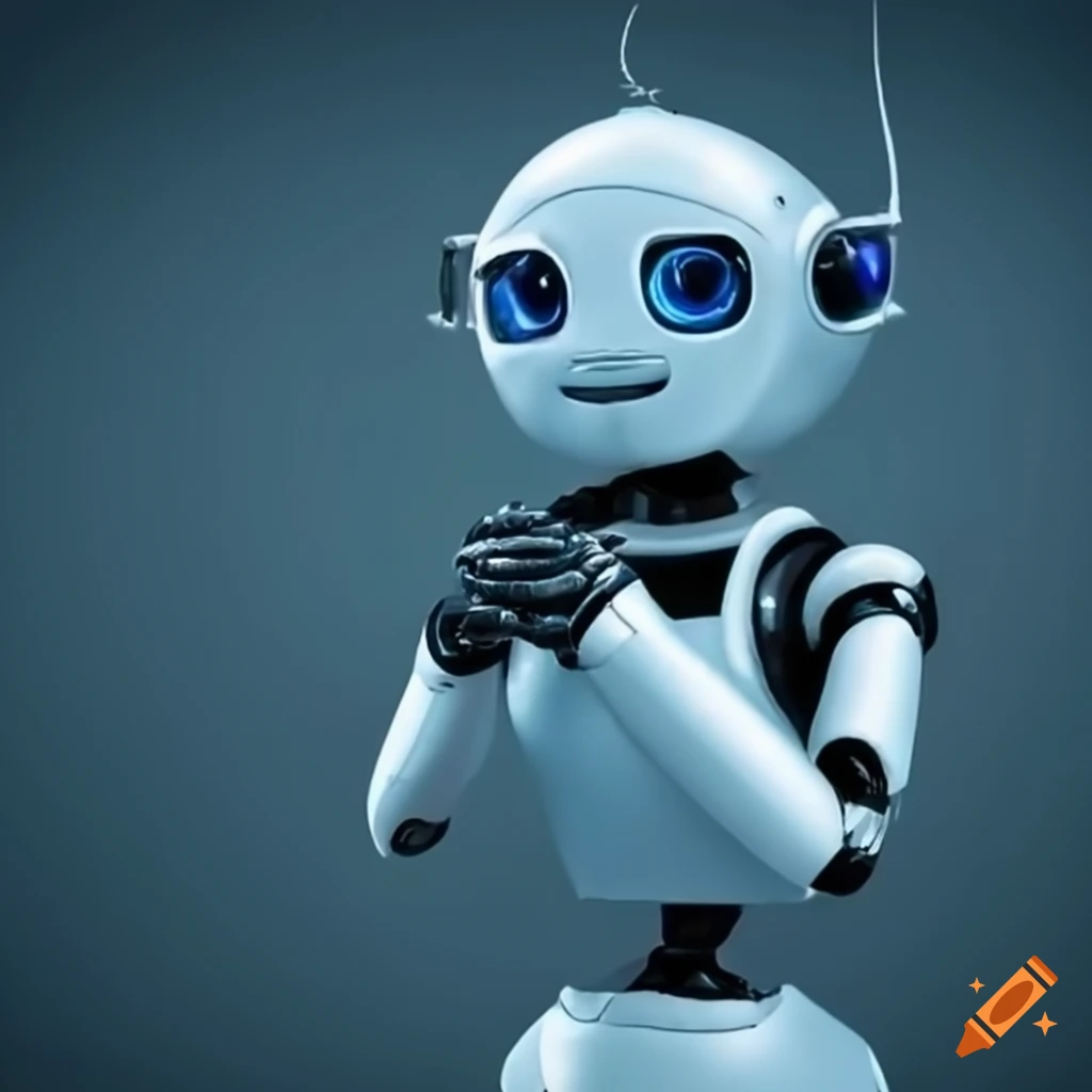 A bashful robot with blushing cheeks and a sweet smile