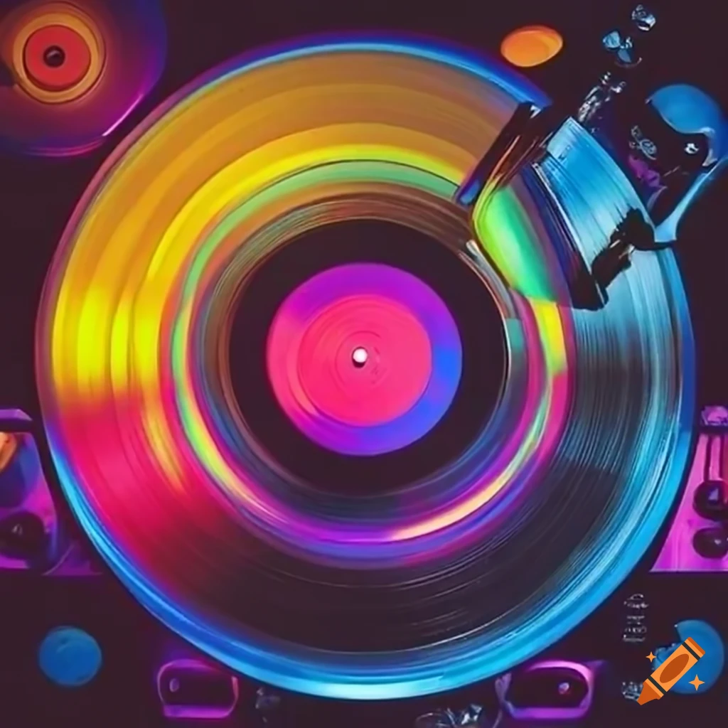 A dj vinyl record spinning with vibrant summer vibes on Craiyon