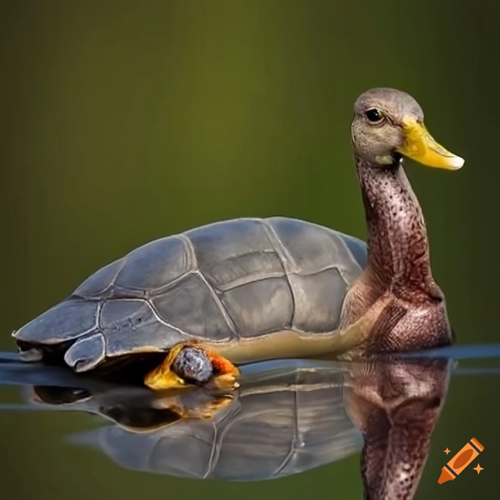 A whimsical creature with traits of a River turtle and a duck on Craiyon