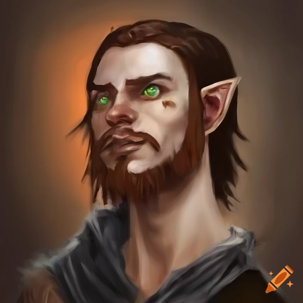 Male half-elf warlock with a short beard on Craiyon