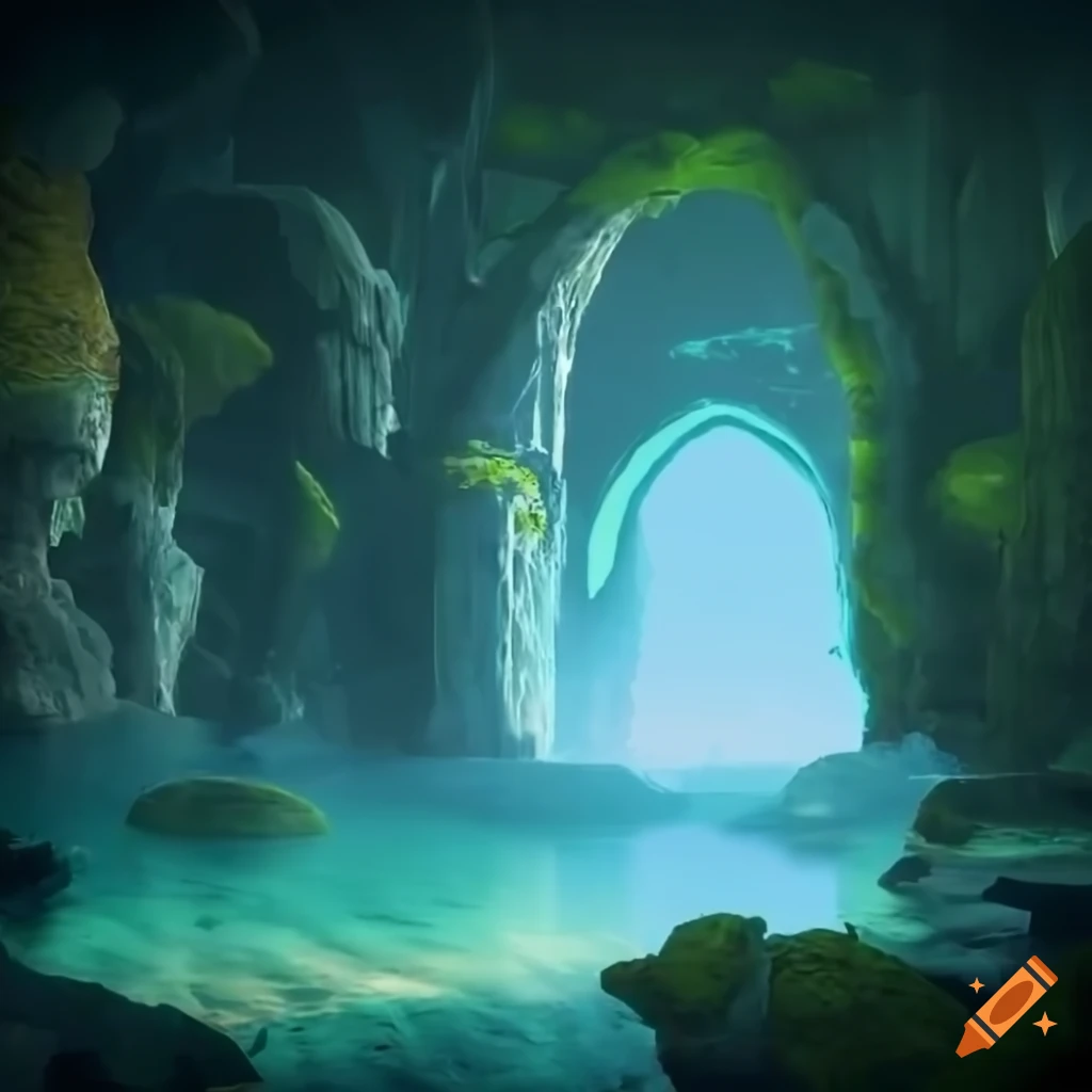 Portal opaque to another world inside of a cove, high definition, with ...