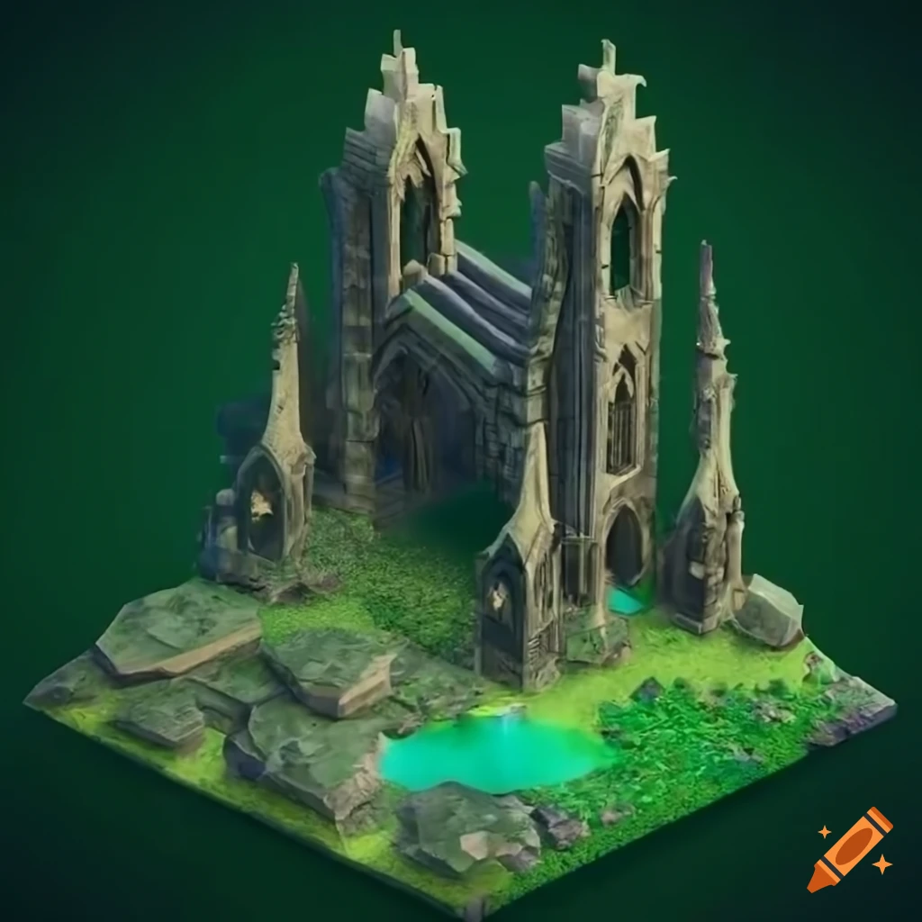 A moss-covered stone ruins in a fantasy rpg game forest fantasy grass ...