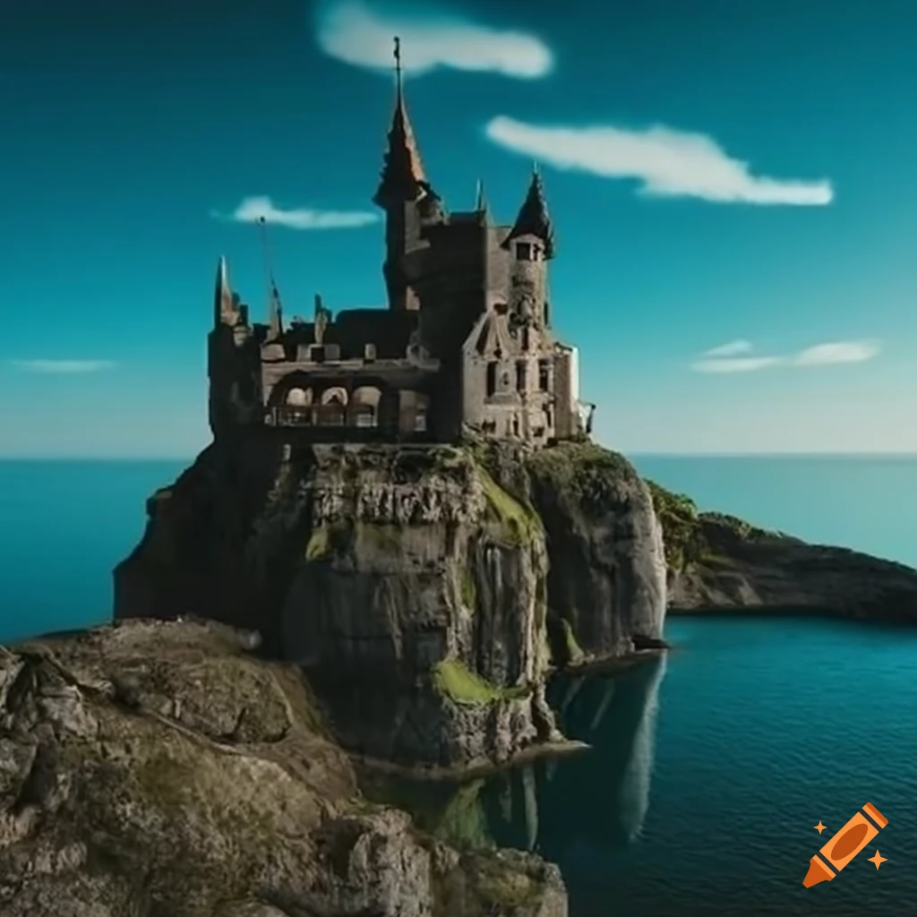A castle on a cliff with breathtaking ocean views on Craiyon