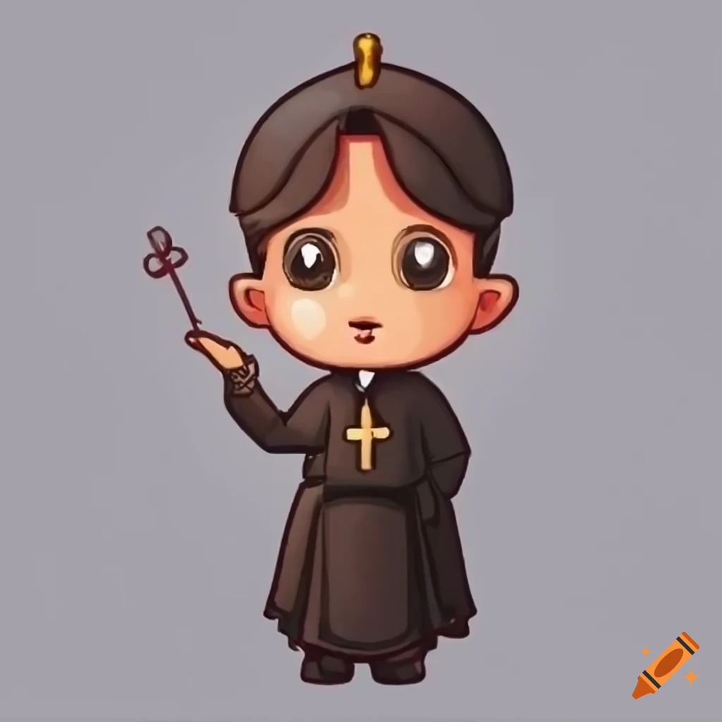 Chibi style of a baby in a priest uniform
