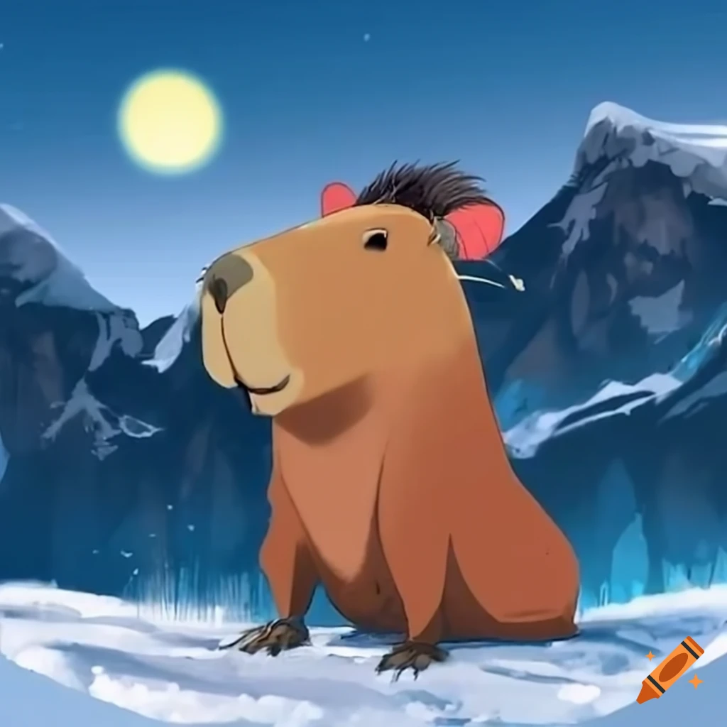 A capybara skiing in the mountain on Craiyon