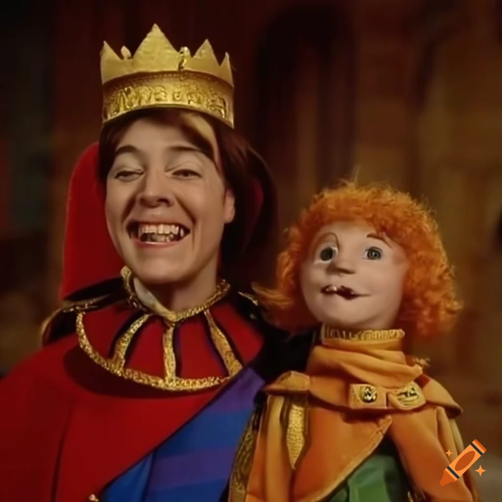 Children's television series studio castle and king and a jester on Craiyon