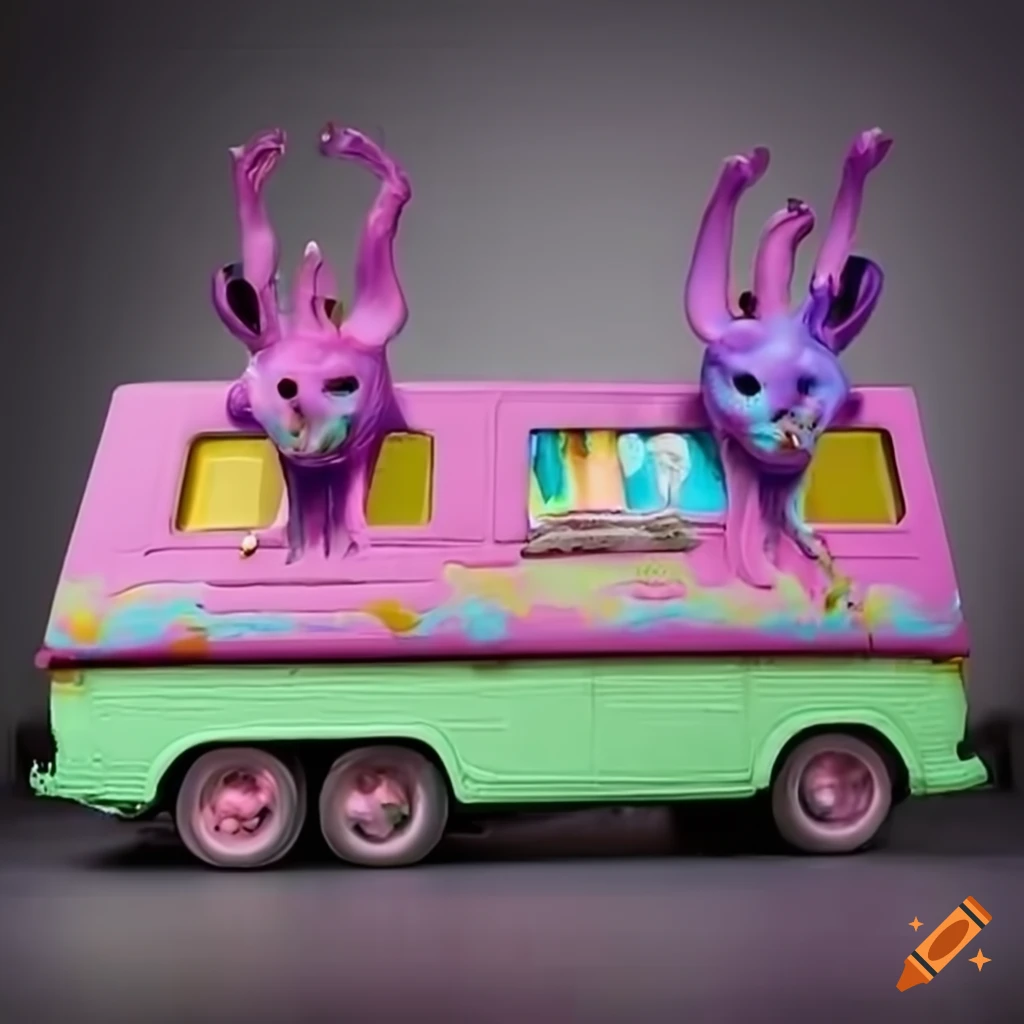 Three pastel colored aliens standing in front of an ice cream truck ...
