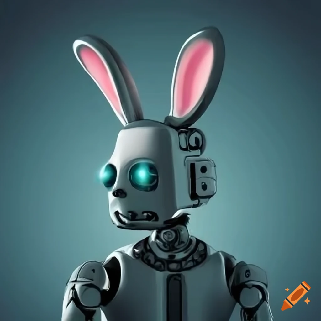 Man with robot rabbit head