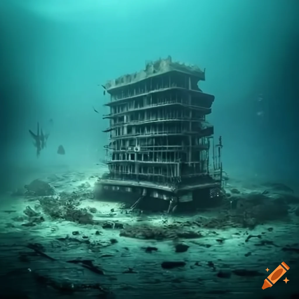 A building underwater in an apocalyptic world on Craiyon