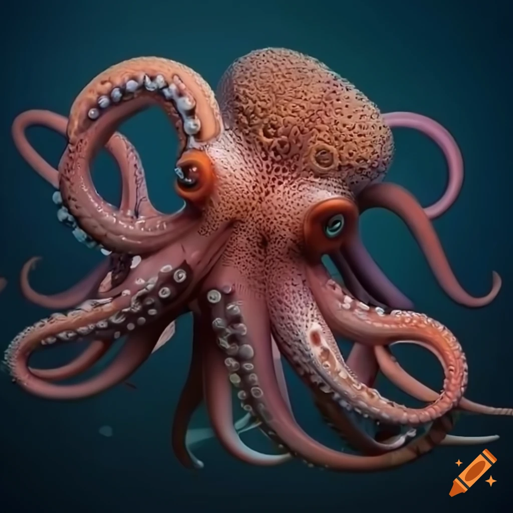 An intricately illustrated kraken emerging from the ocean depths in 8k ...