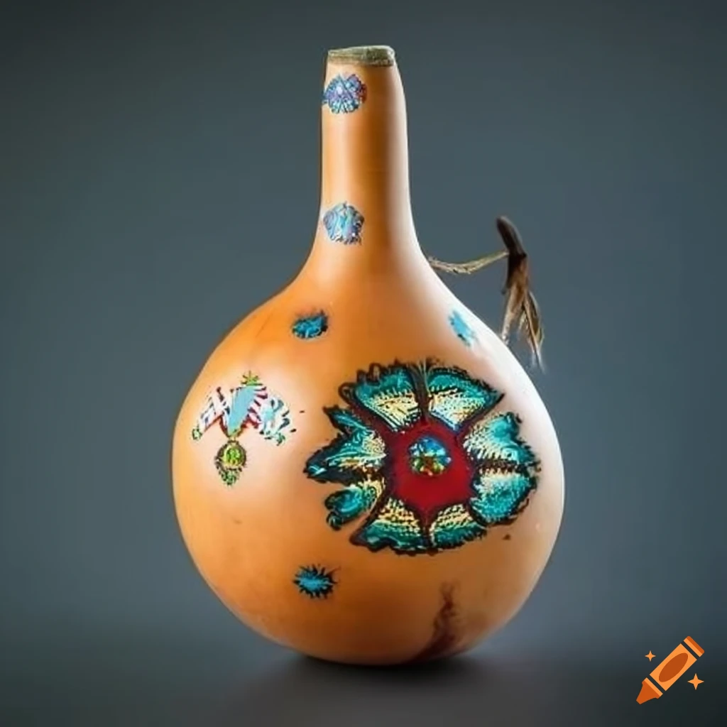 A traditional native american gourd bottle decorated with native ...