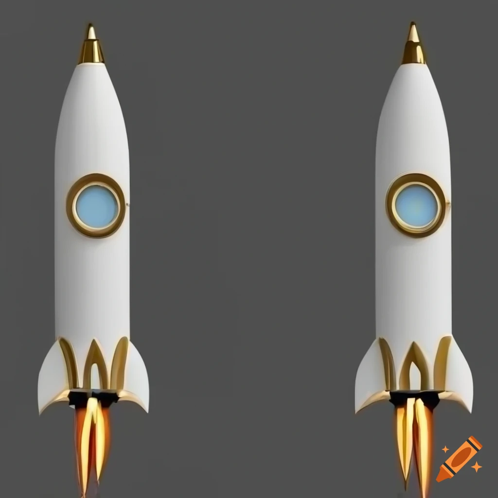 Detailed cartoon and rounded rocket blasting off in a stunning gold and ...